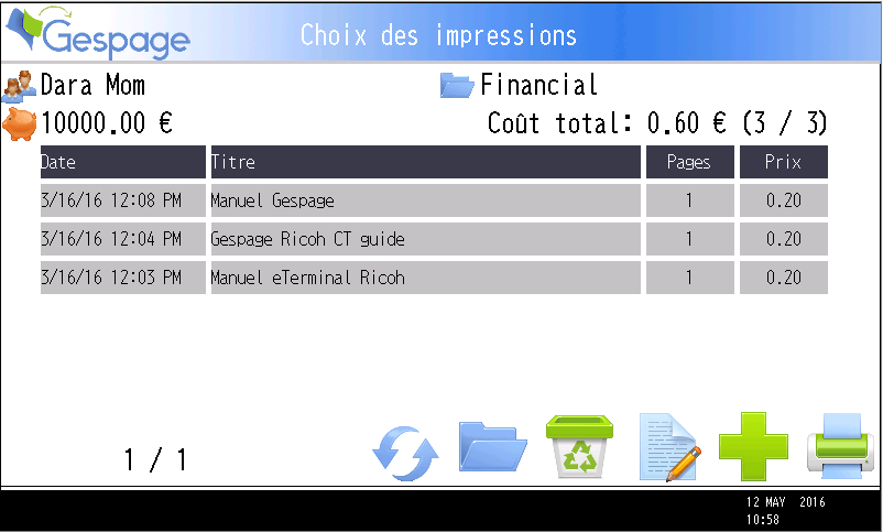 Terminal embarqué Ricoh • Gespage, Logiciel de gestion d'impressions