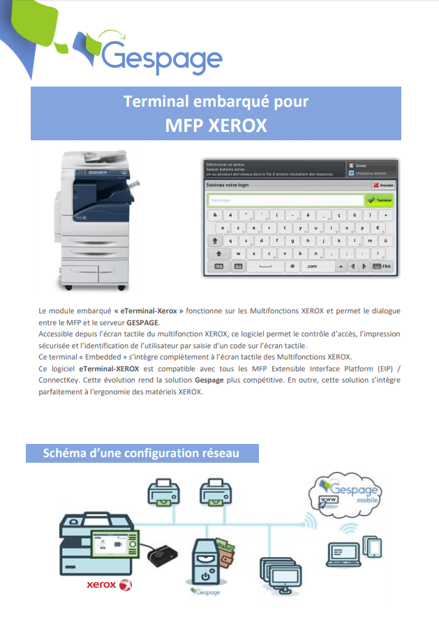Terminal embarqué pour MFP XEROX documentation • Gespage
